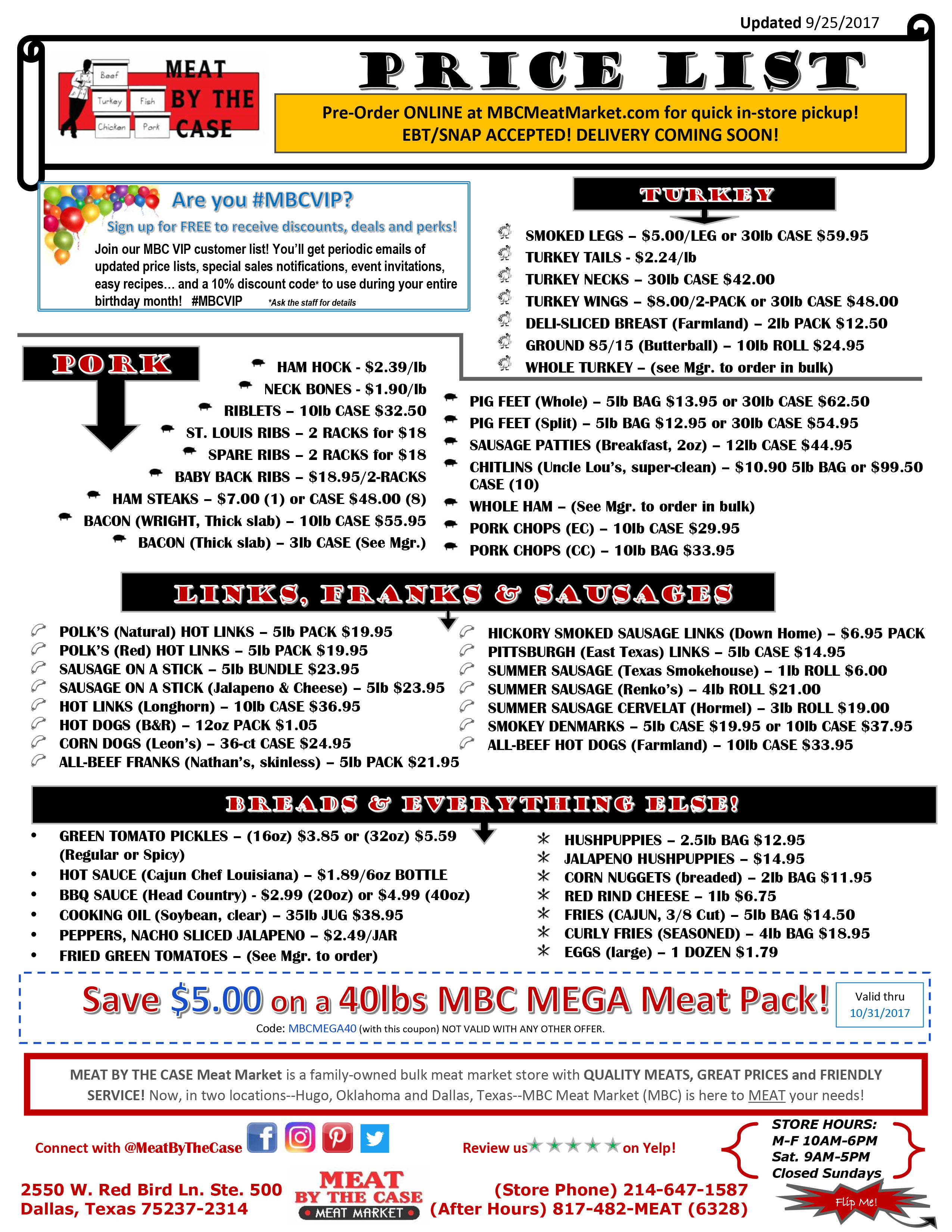 Price List | MBC Meat Market